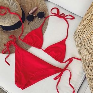Swim | Classic Cherry Red Triangle Two Piece Bikini Set | Poshmark